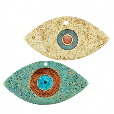 Ceramic Pendant Evil Eye w/ Enamel 96x48mm (Ø3.2mm) - Nikolis Group