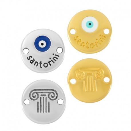 Zamak Connector Round “santorini” w/ Evil Eye & Enamel 14mm - Nikolis Group