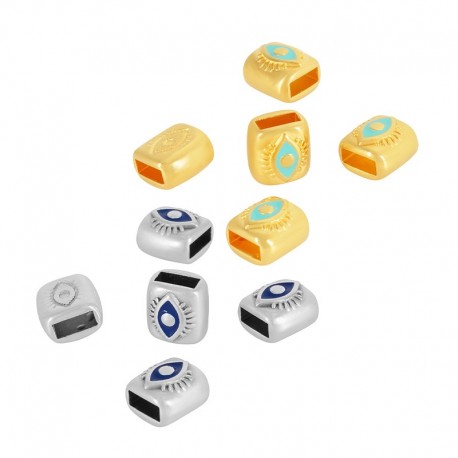 Zamak Slider Square w/ Evil Eye & Enamel 8mm (Ø5.2x2.2mm) - Nikolis Group