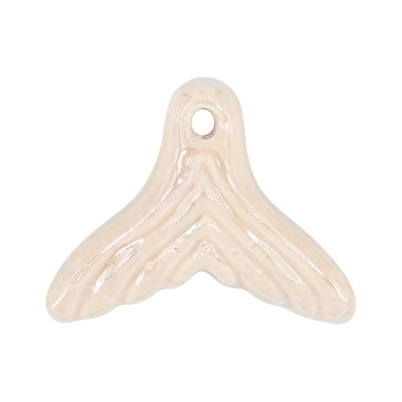 Enameled Ceramic Mermaid Tail Cream 50x37mm/11mm Ø2.6mm - Nikolis Group
