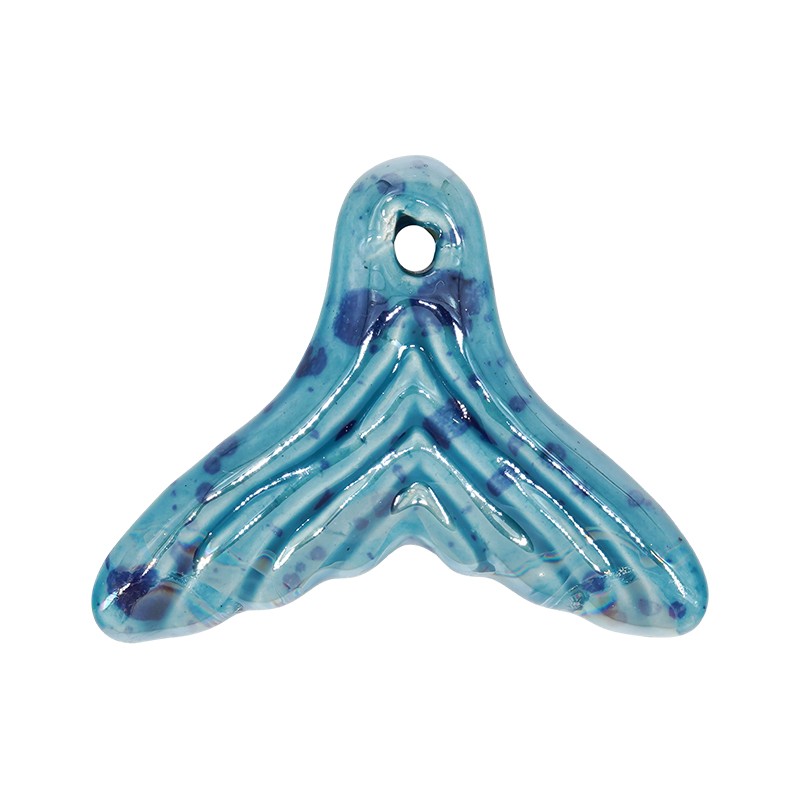 Enameled Ceramic Mermaid Tail Blue 50x37mm/11mm Ø2.6mm - Nikolis Group