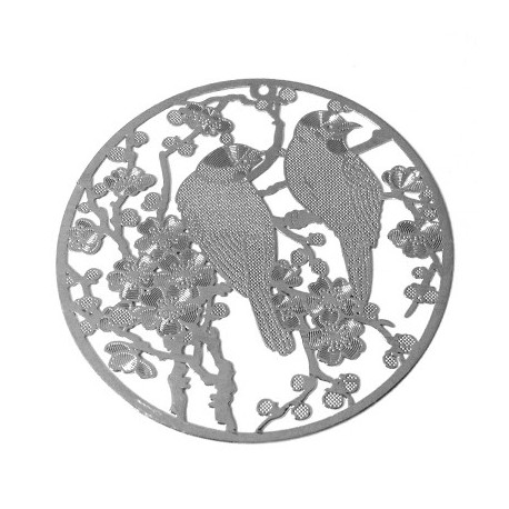 Brass Laser Cut Filigree Round with Birds 47mm - Nikolis Group