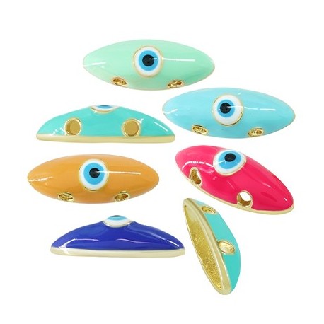 Brass Charm Oval w/ Evil Eye & Enamel 10x25mm - Nikolis Group