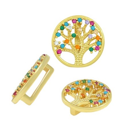Brass Slider Round w/ Tree Life & Zircon 15mm - Nikolis Group