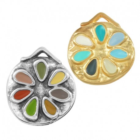 Zamak Charm Round w/ Flower & Enamel 20mm - Nikolis Group