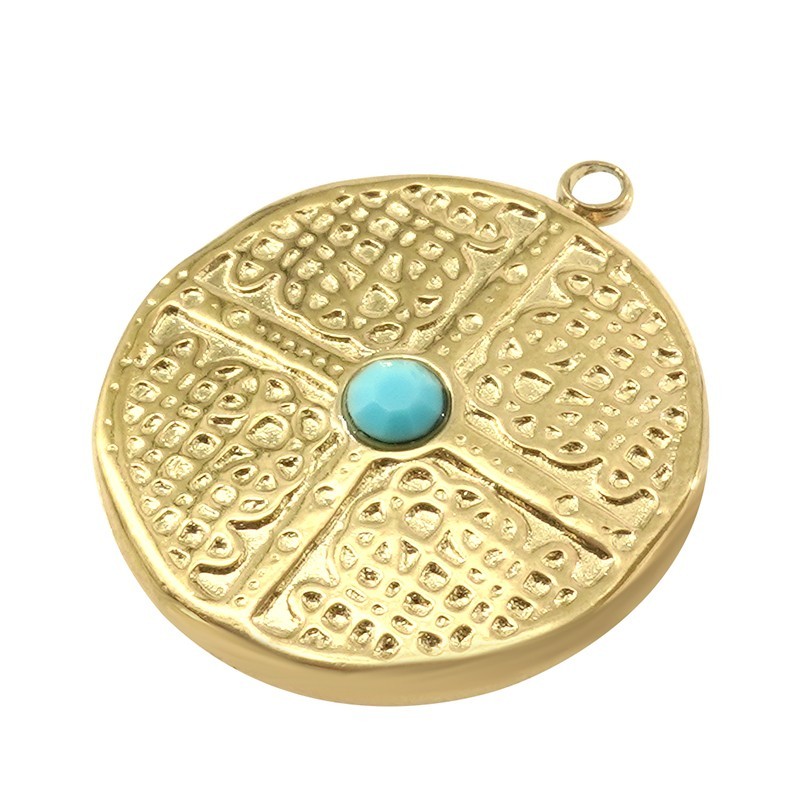 Stainless Steel 304 Charm Round with Cross & Strass 20.5x18mm - Nikolis ...