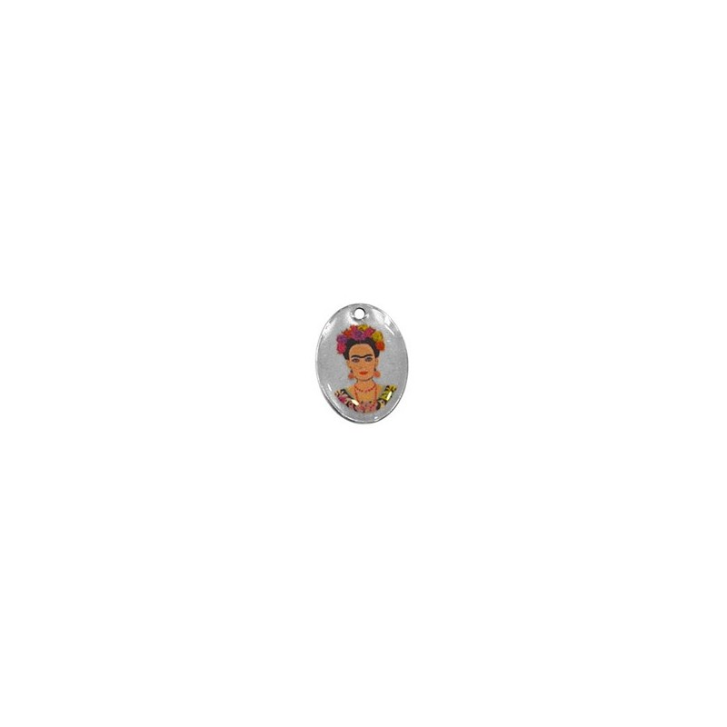Brass Oval Charm Painted Frida Kahlo w/ Transparent Enamel 16x21mm ...